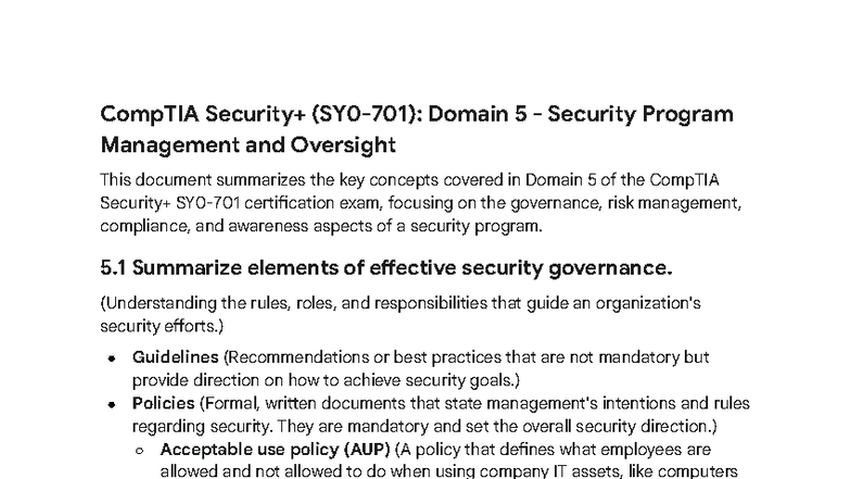 CompTIA SY0-701 Domain 5: Security Program Management Overview - Studocu