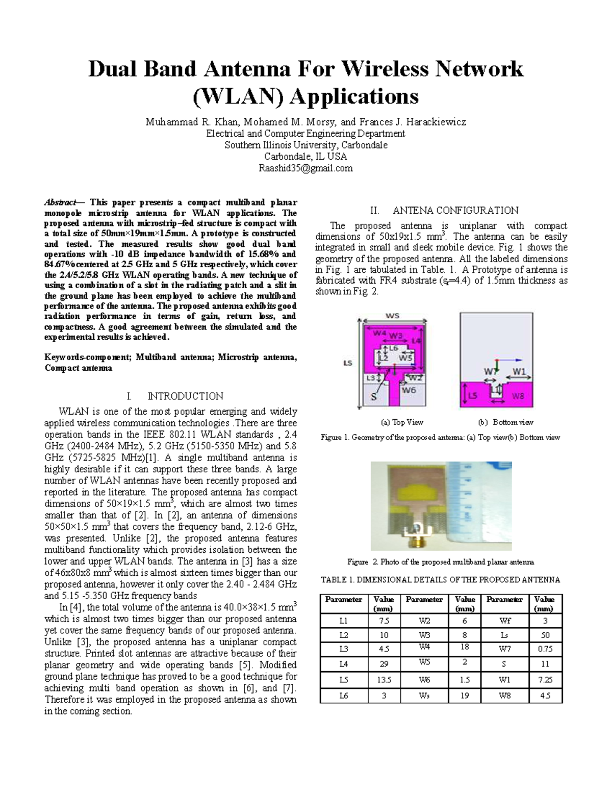 Dual Band Microstrip Antenna for WLAN Applications (ECE 2011) - Studocu