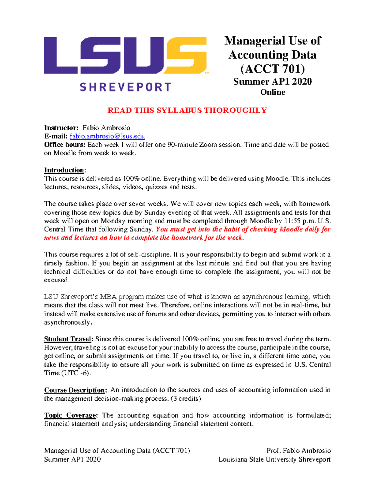 ACCT 701: Syllabus for Managerial Use of Accounting Data (Summer 2020 ...