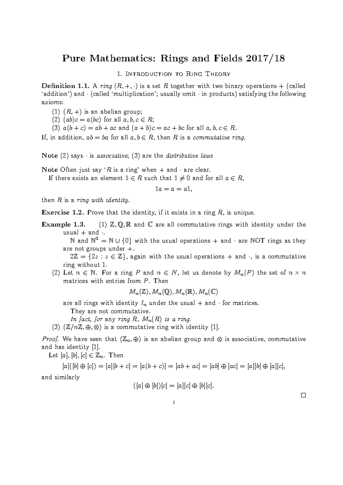Lectures Rings and Fields - Pure Mathematics: Rings and Fields 2017 ...