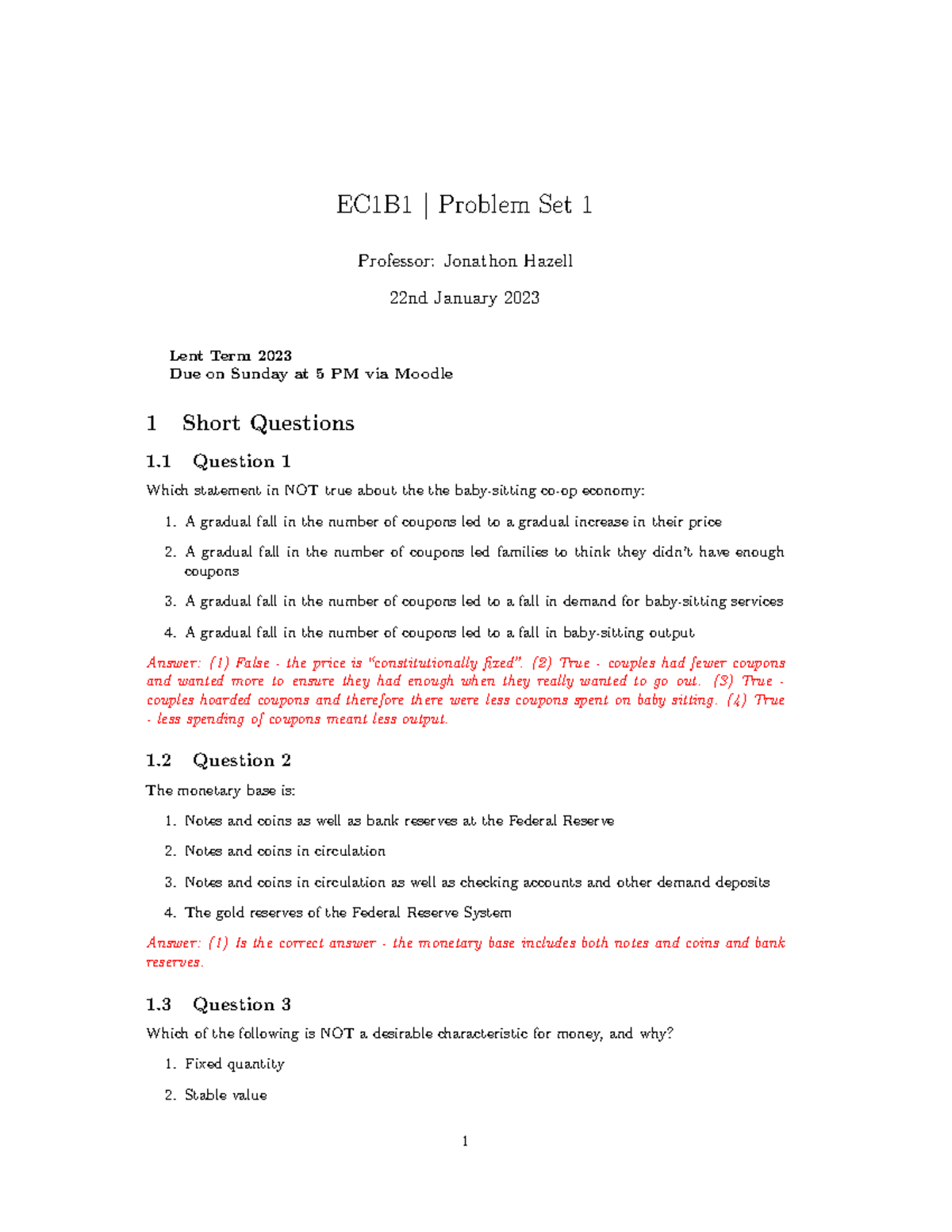 EC1B1 Problem Set 1 Solutions and Answers Overview - Studocu
