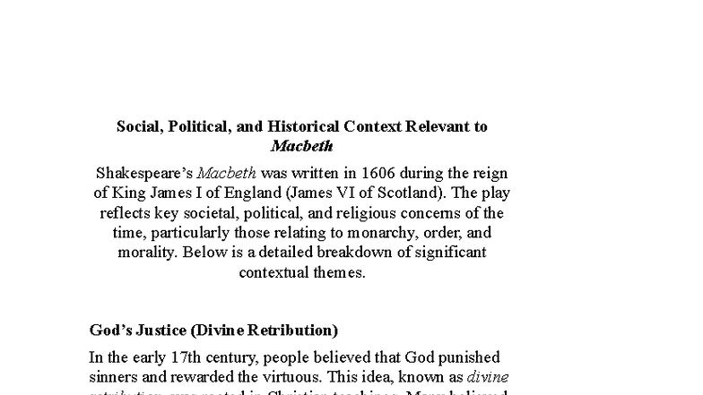Macbeth Context: Social, Political, and Historical Themes Analysis ...