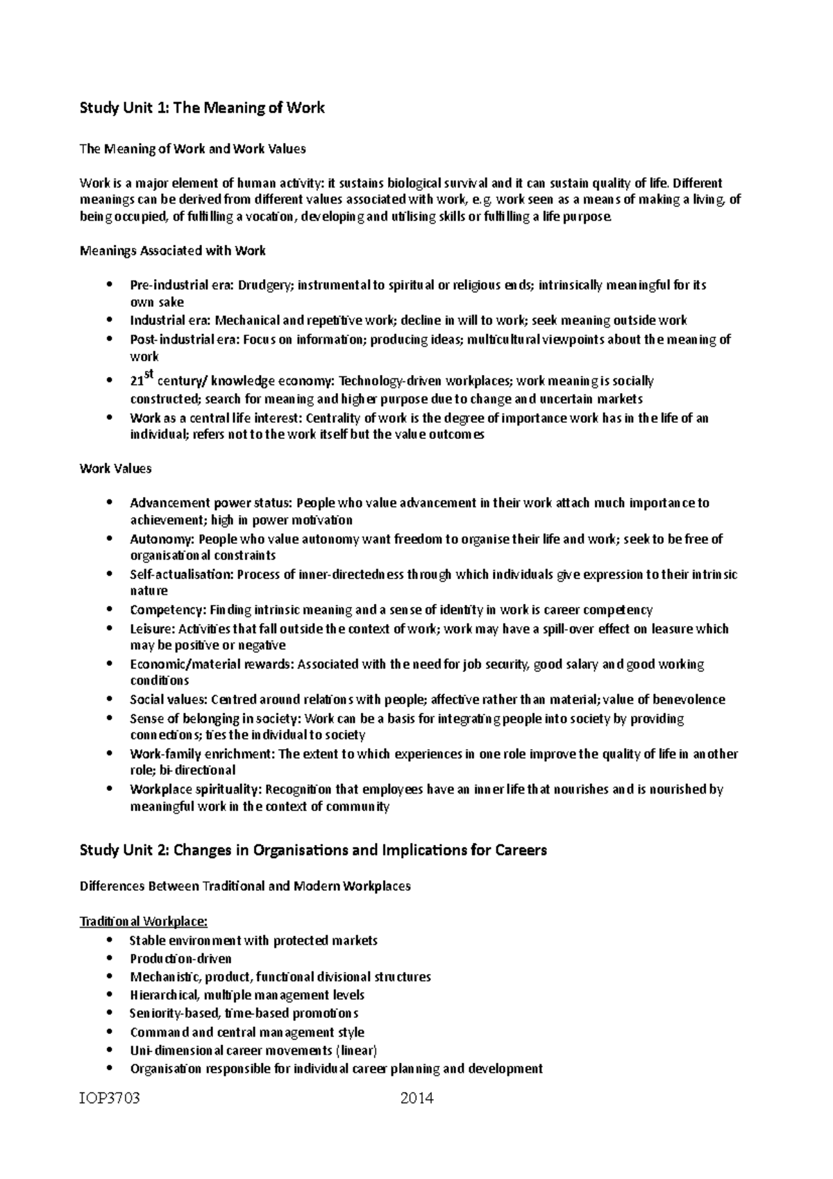 IOP3703 - Meaning of Work & Career Concepts Study Notes - Studocu