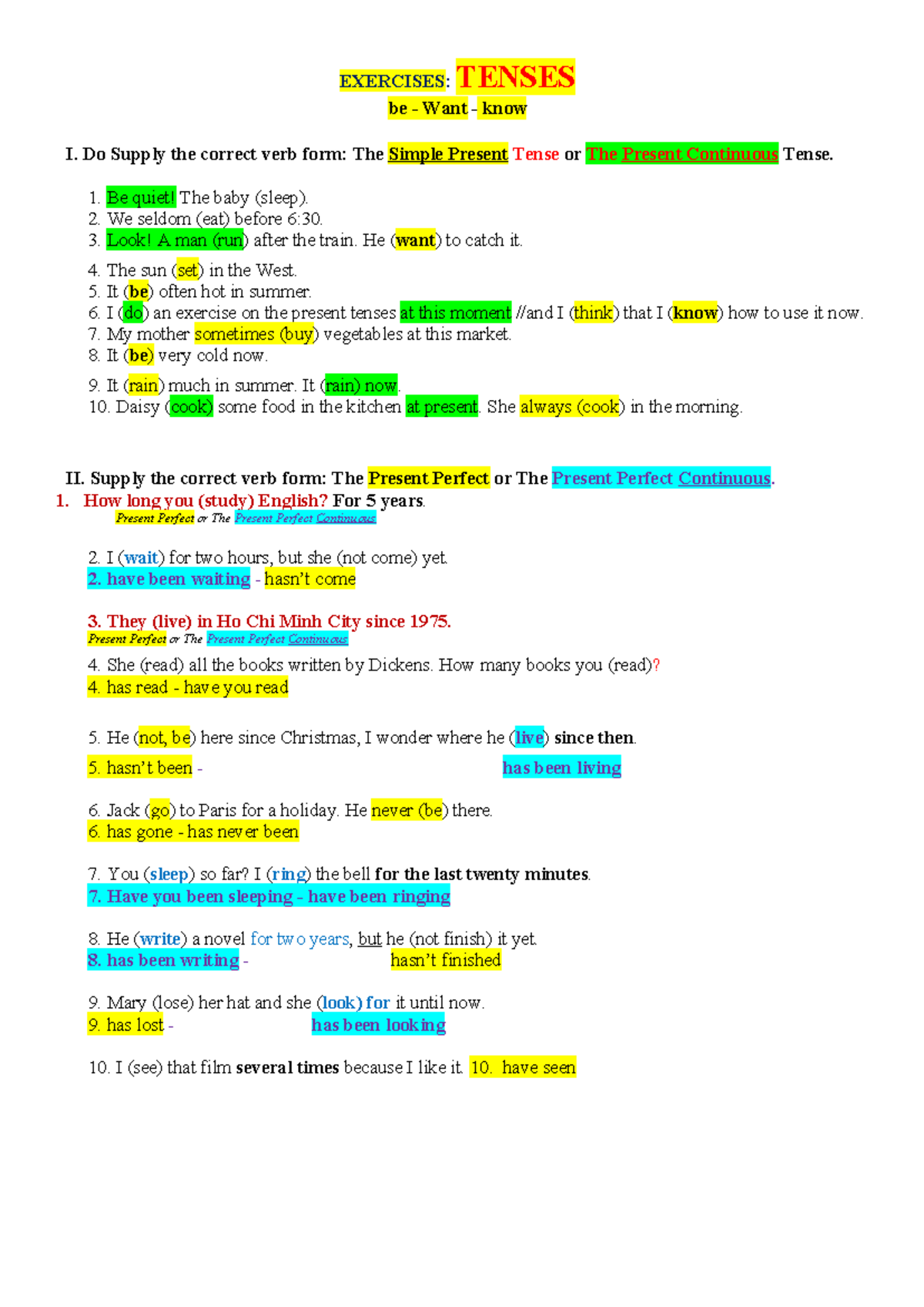 C4c10 Tenses Exercises: Simple Present & Continuous Review - Studocu