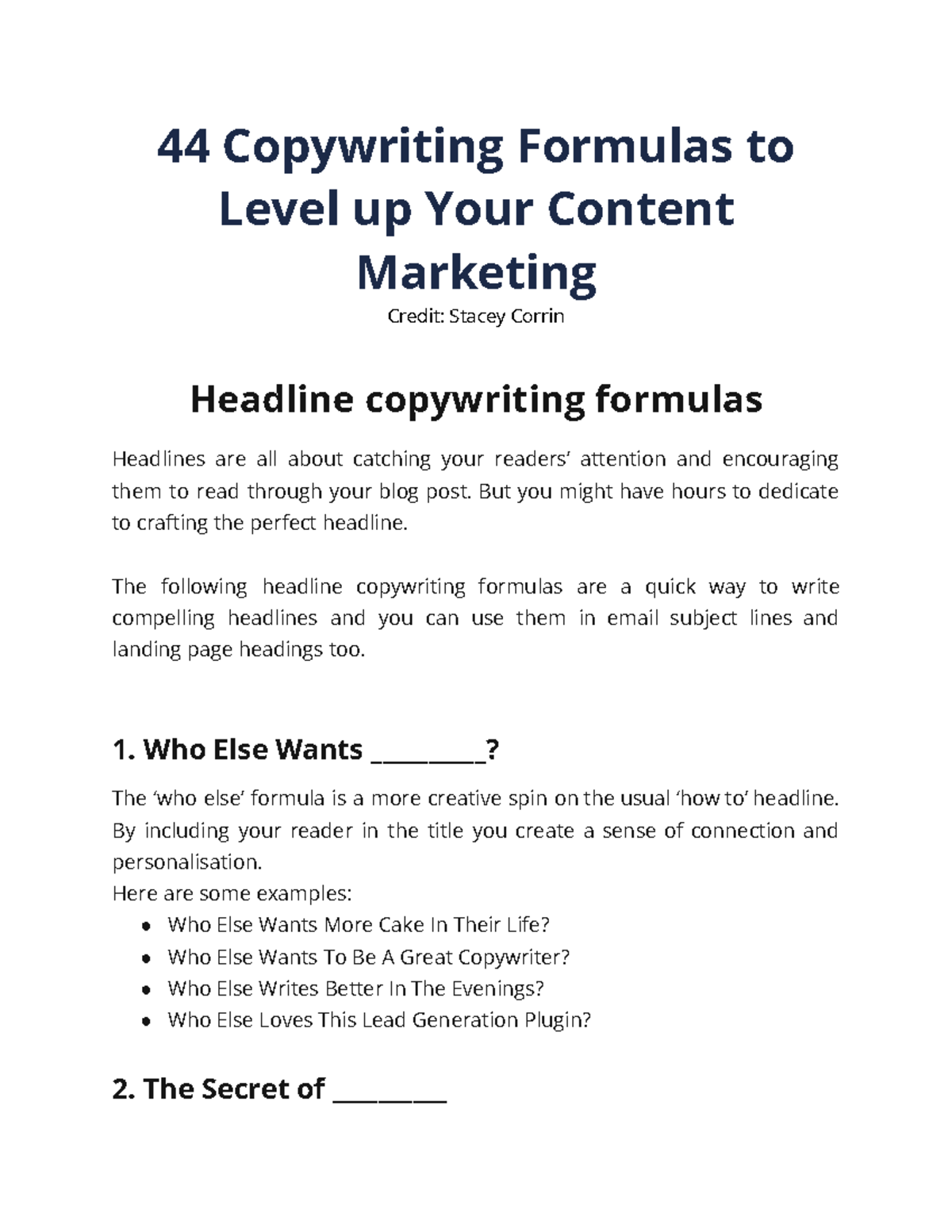 44 Effective Copywriting Formulas for Content Marketing Success - Studocu
