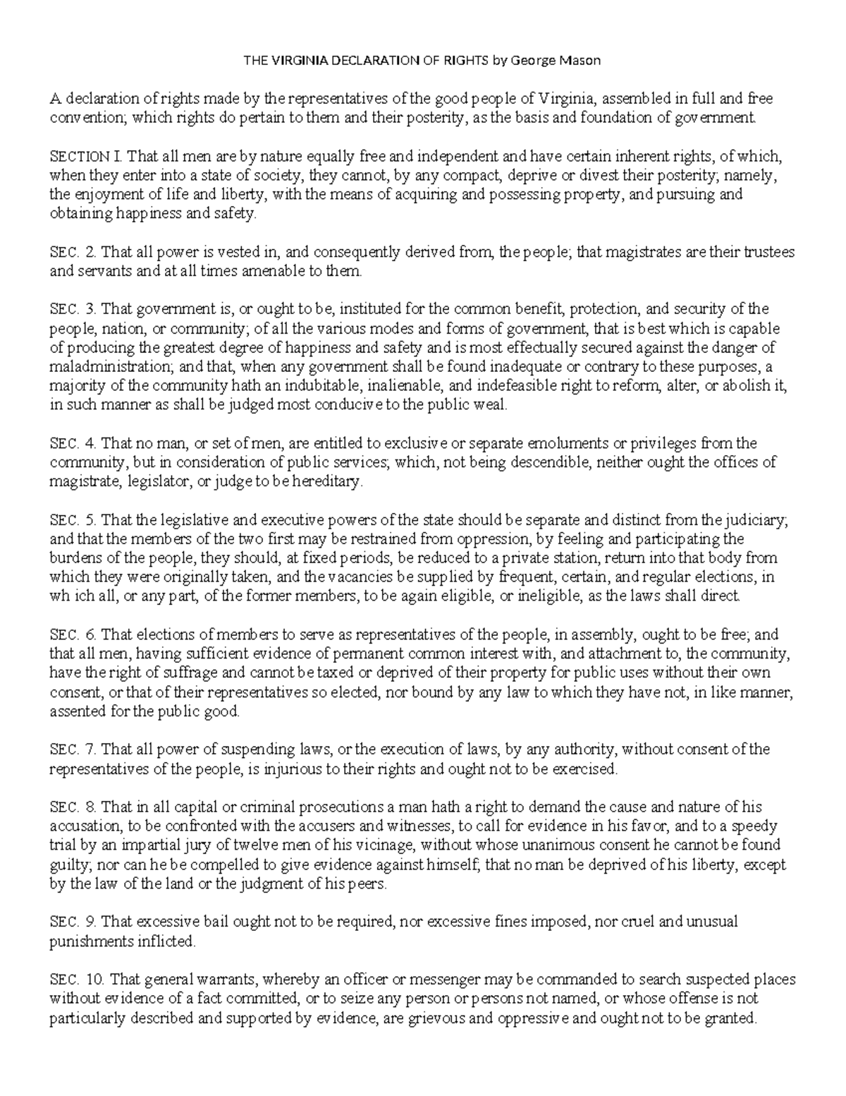 VA Declaration of Rights vs Bill of Rights: A Comparative Analysis ...