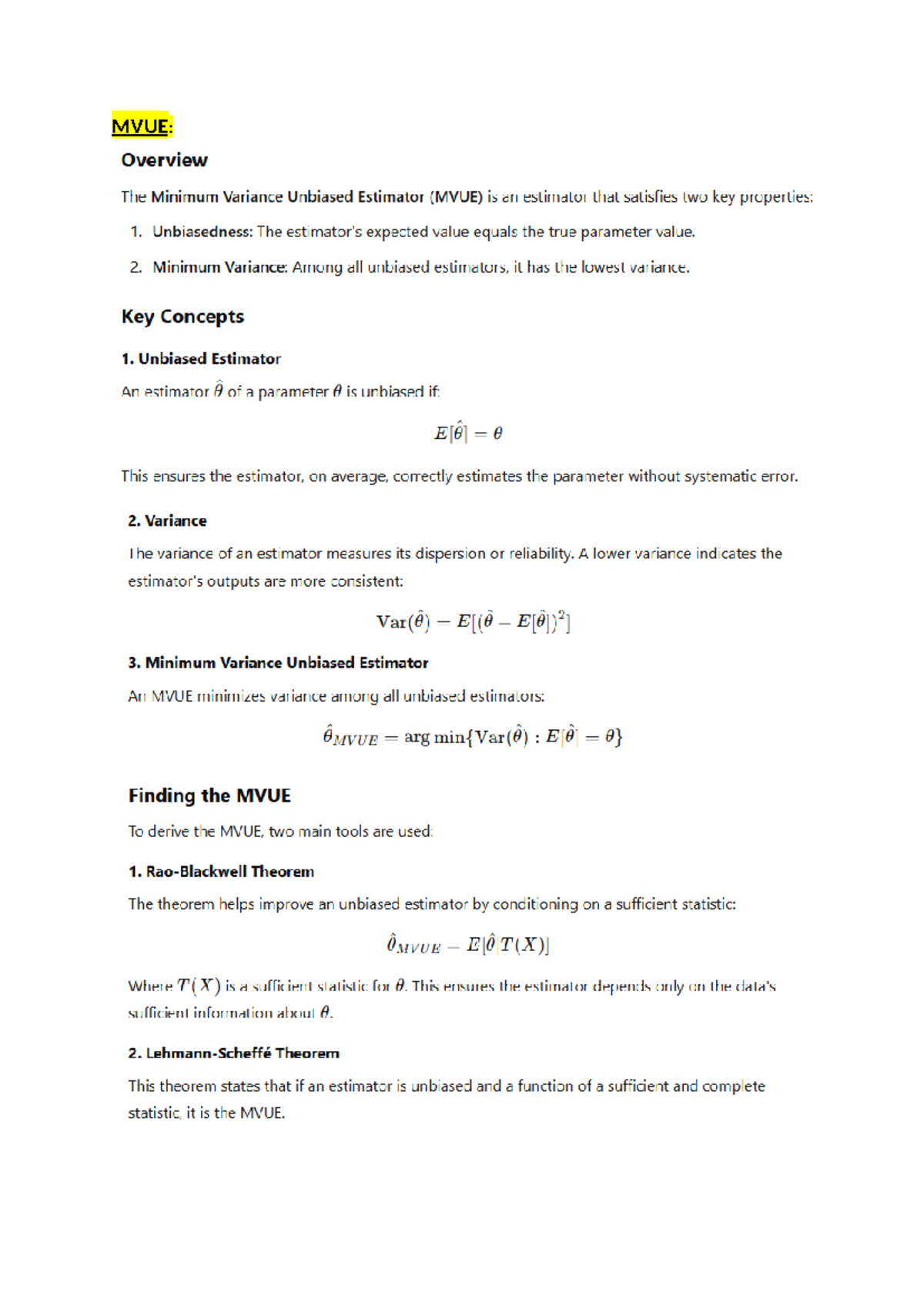 Ssp - study materail - MVUE: Bayesian estimation: MMSE: ` Formulation A ...