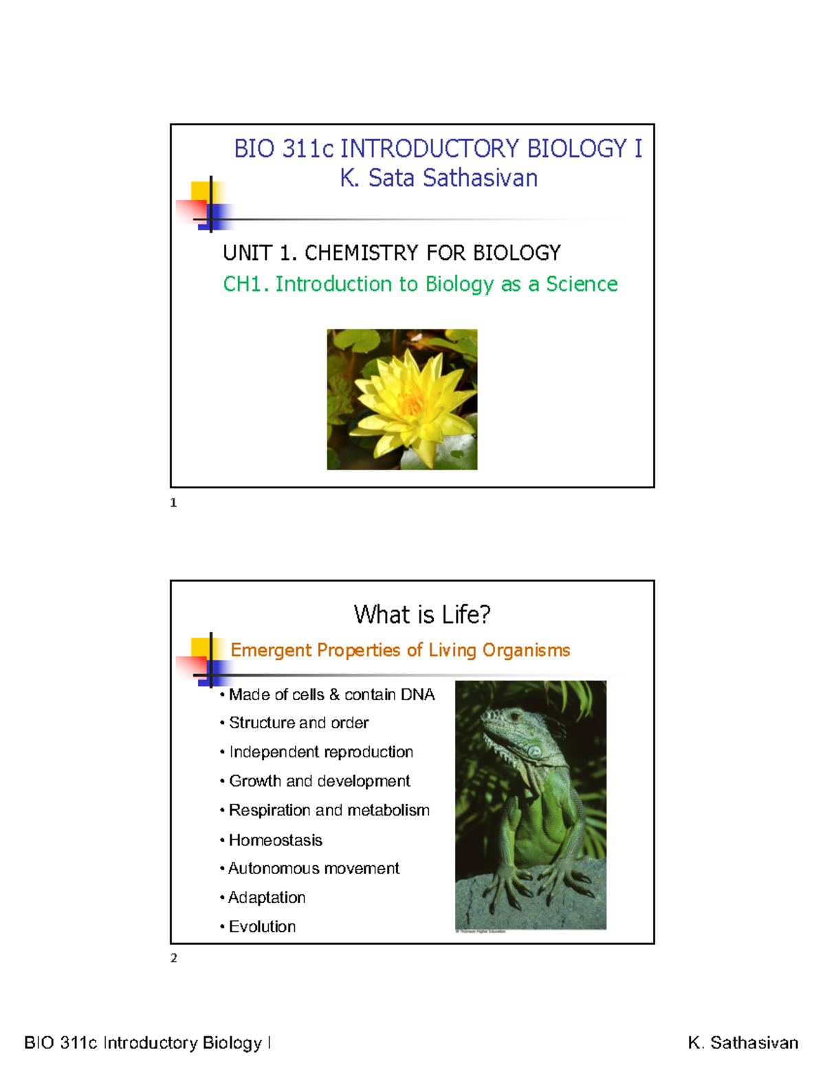 BIO 311c Introductory Biology I - Spring 2025 Notes on Life and Science ...