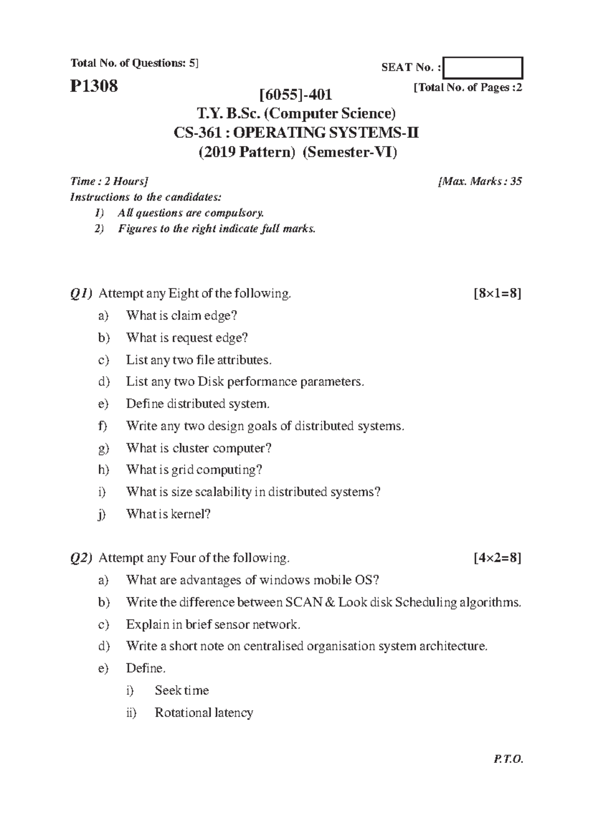 B.SC ( Computer Science ) 2019 Pattern.pdf April 2023 - Total No. of Questions: 5] ####### [6055 ...