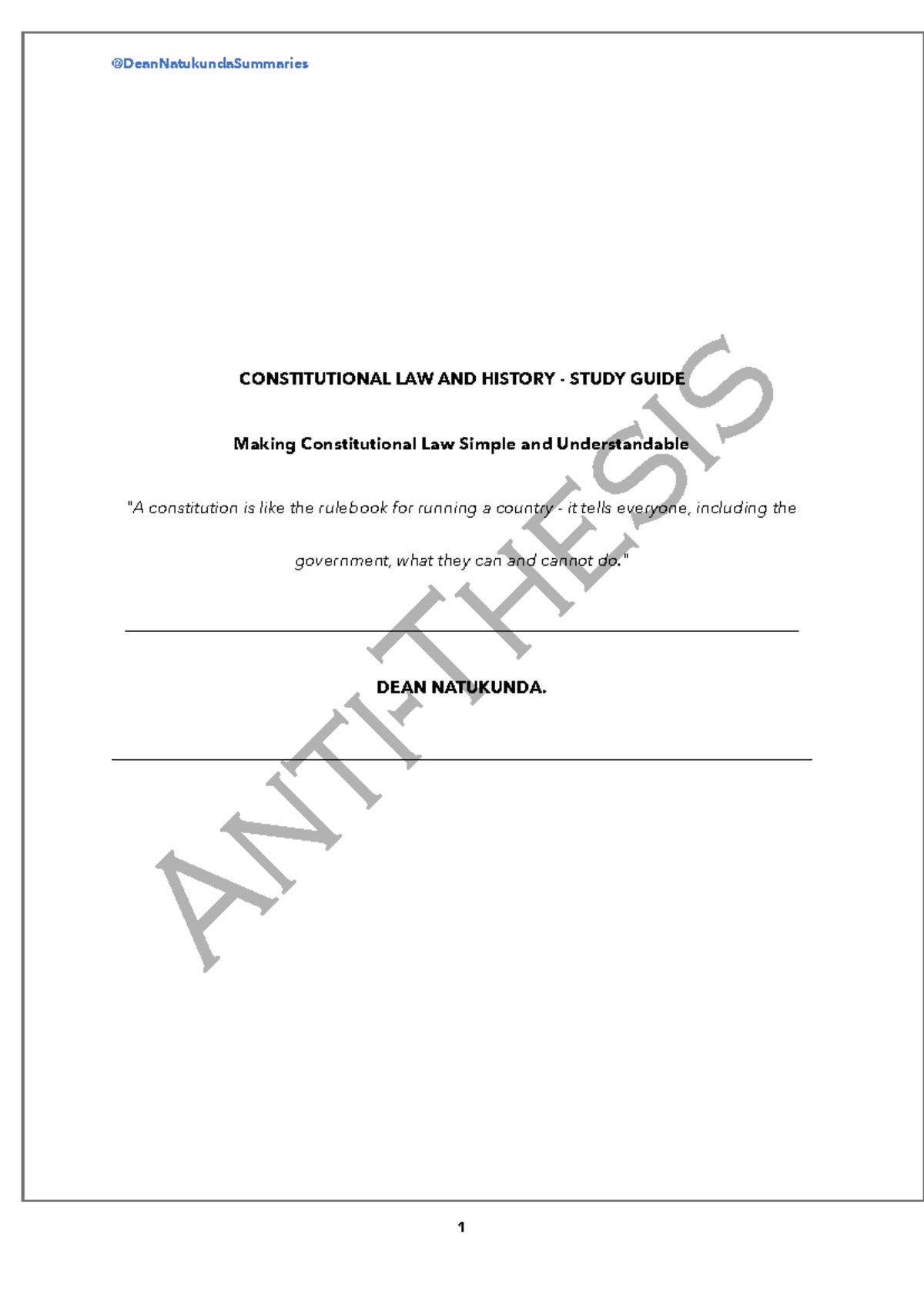 Constitutional Law and History Study Guide (LAW 101) - Dean Natukunda ...