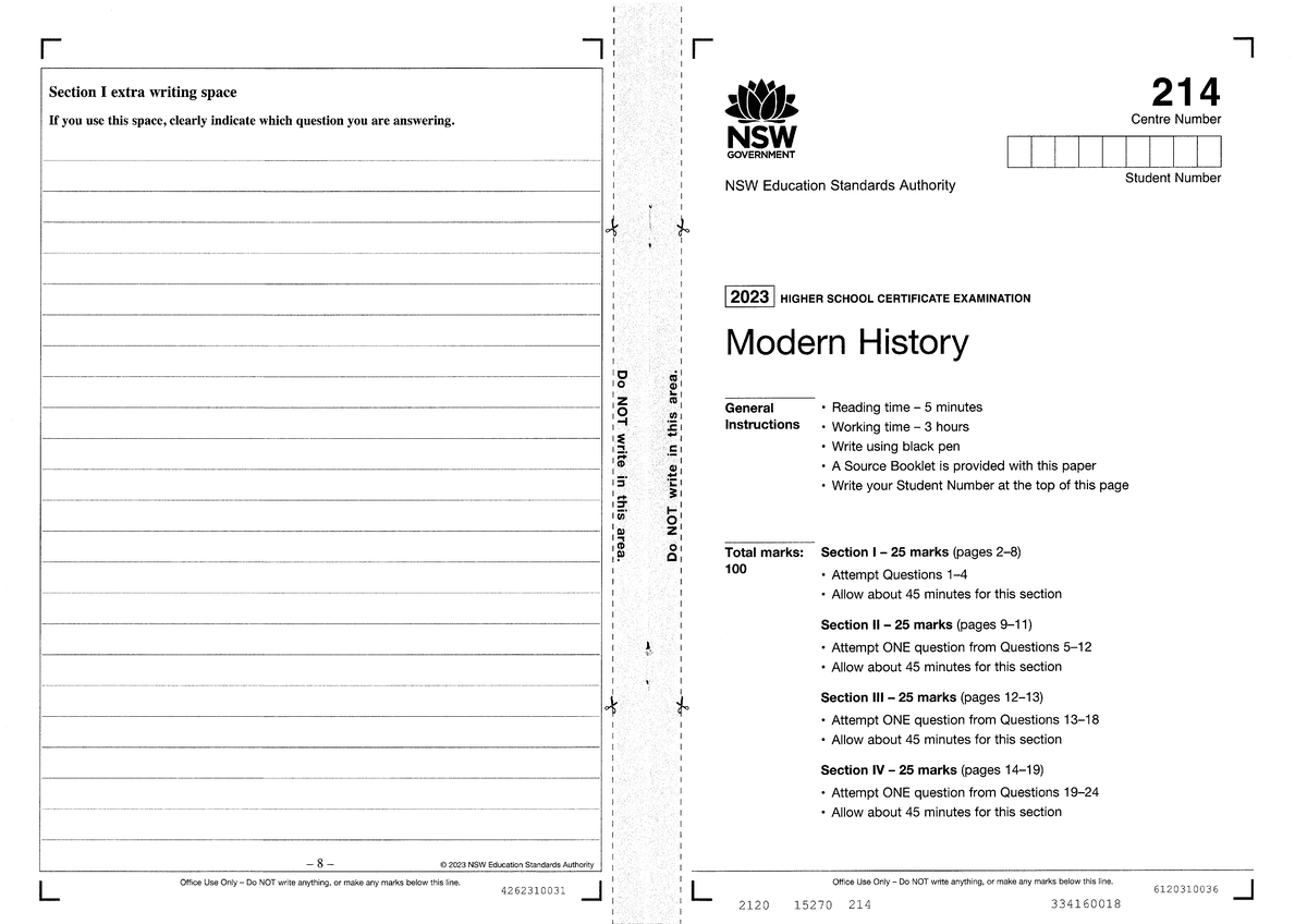 2023 HSC Section I - practice - Section I extra writing space 214 If ...