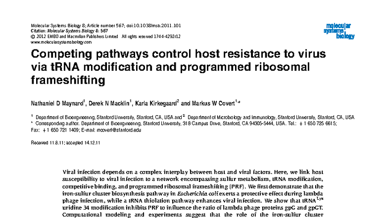 Competing Pathways in Host Resistance to Viruses: Msb 2012 - Studocu