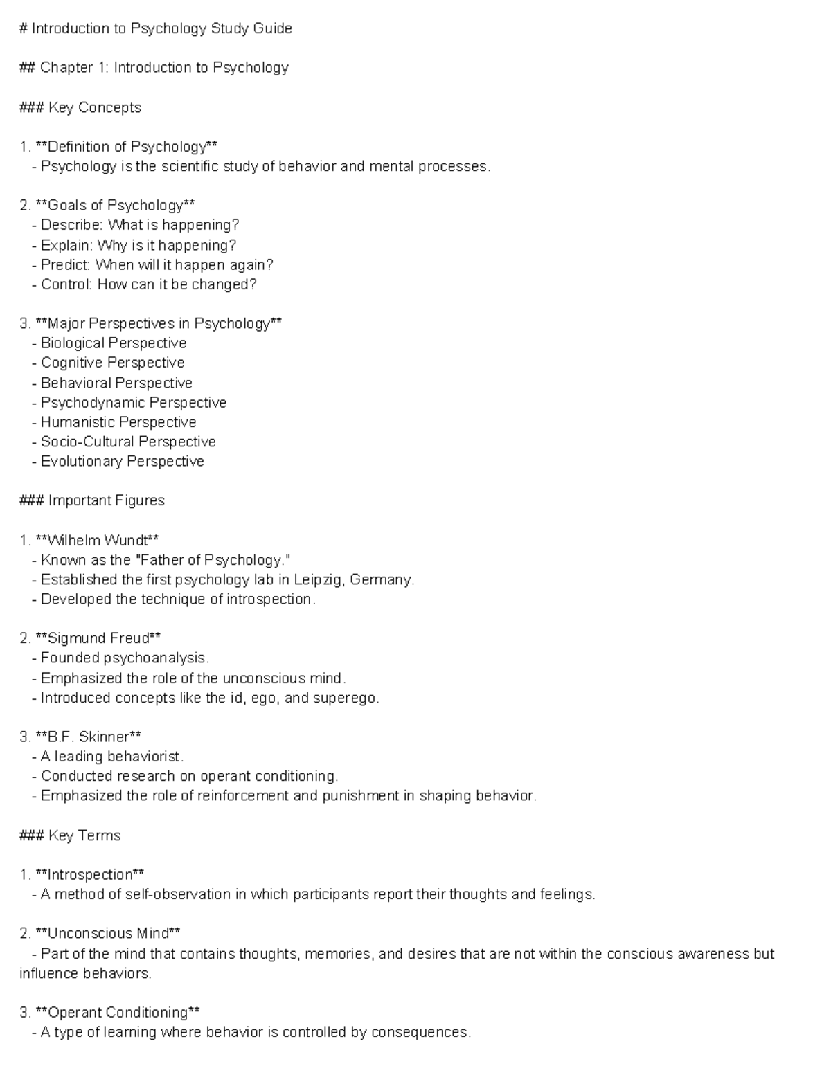 PSY101: Introduction to Psychology Study Guide & Key Concepts - Studocu