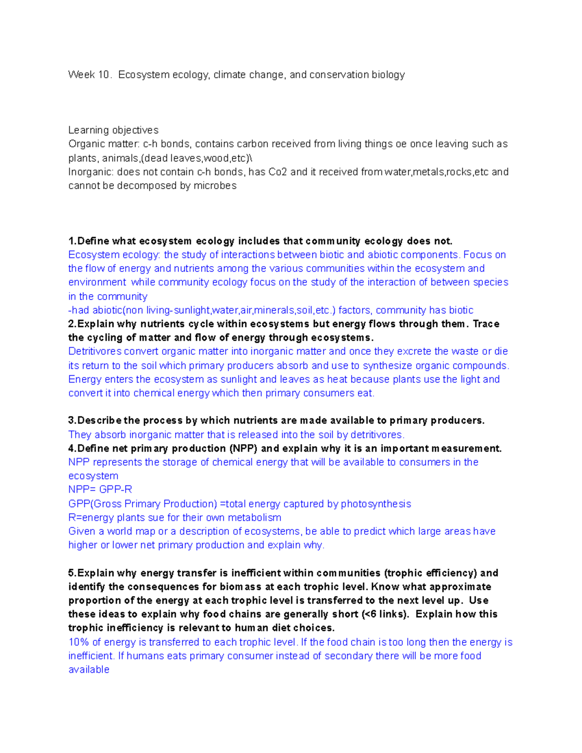 Week 10: Ecosystem Ecology and Conservation Biology - Studocu