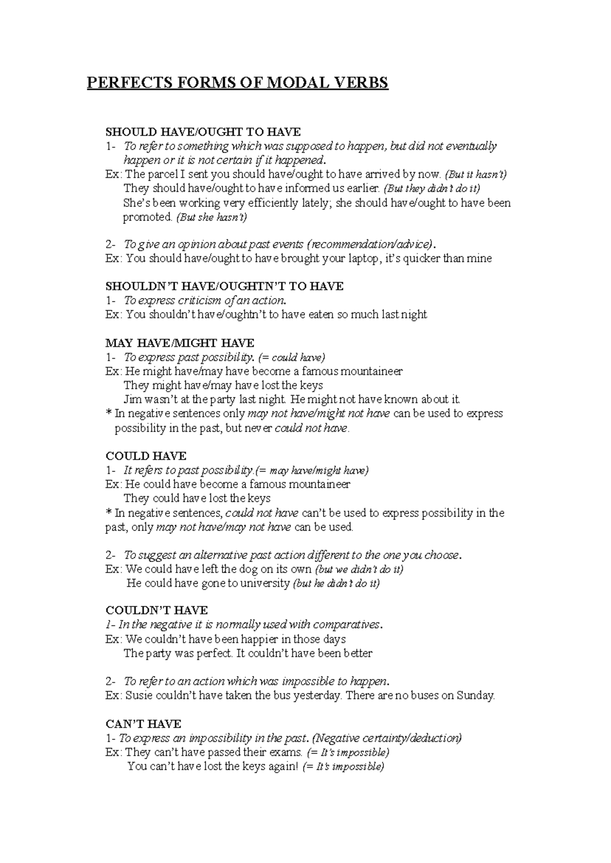 Modal Verbs 2 - Grammar Reference on Perfect Forms - Studocu