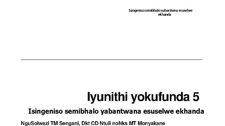 AFL2603 - Isingeniso Semibhalo Yabantwana Ekhanda: Iyunithi 5 - Studocu