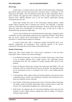 CCS332 App development - 2021 Reg - 1. Basics of Web and Mobile application development 1.1 of ...