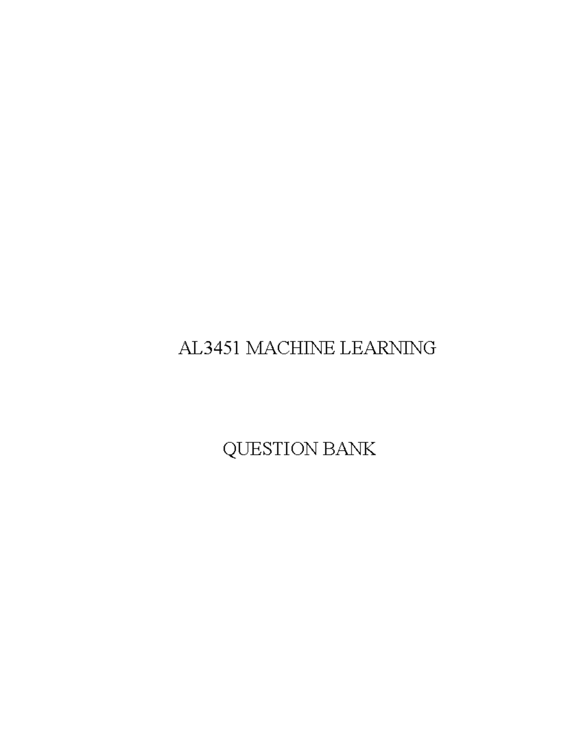 Machine Learning - AL3451 - Important Questions & Answers - Studocu