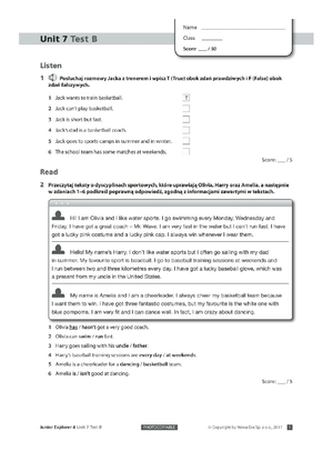 Unit 4 test A grupa 1 odpowiedzi - Junior Explorer 4 Unit 4 Test A ...