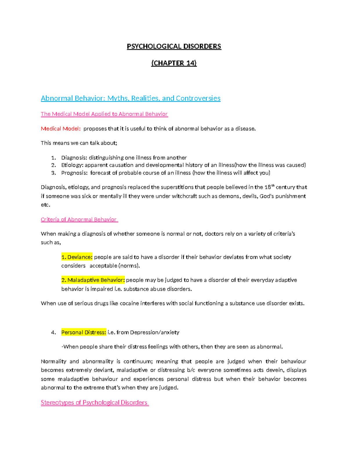 PSY 101: Chapter 14 - Understanding Psychological Disorders and Their Myths - Studocu