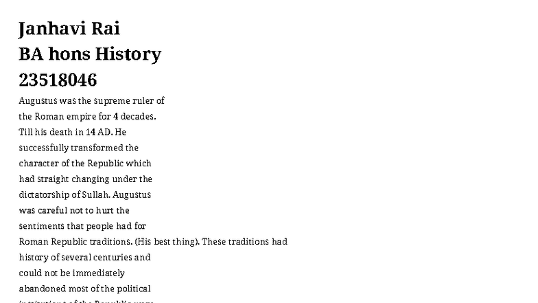 BA Hons History 23518046: Augustus and the Transformation of Rome - Studocu
