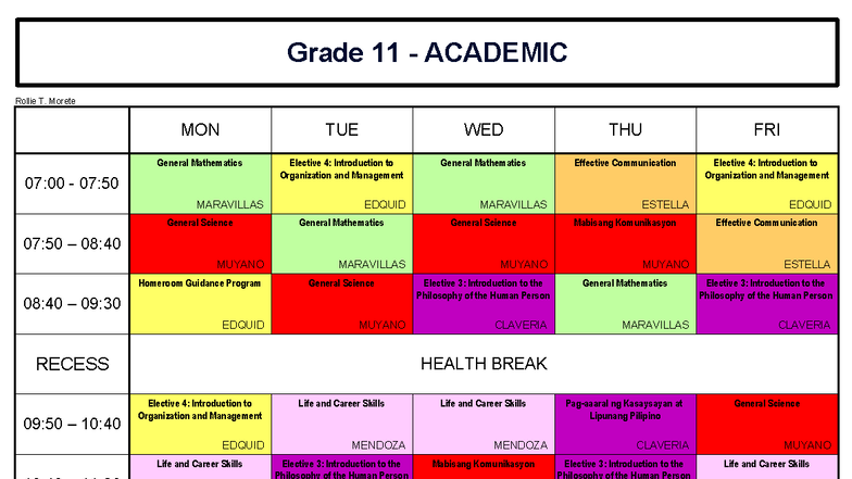 Grade 11 ACADEMIC & TECHPRO Timetable Overview - Studocu