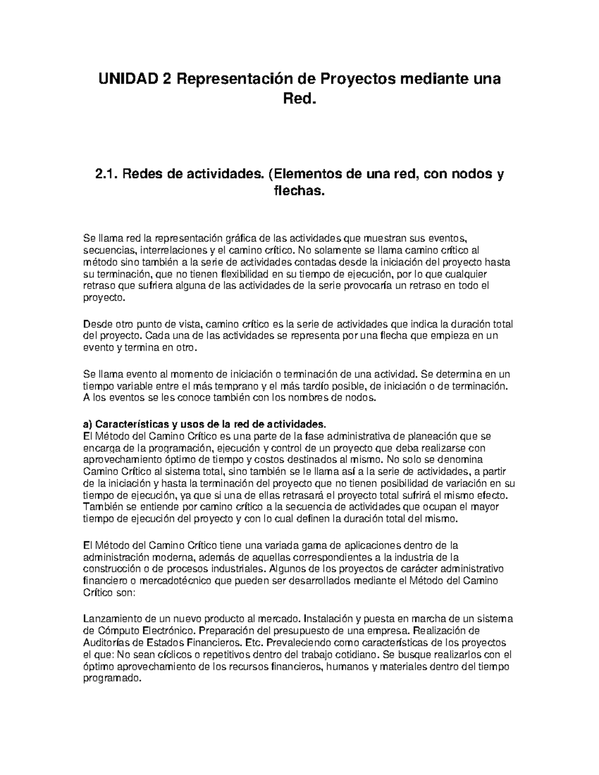 Unidad 2: Red de Proyectos - Representación y Análisis (Metodología ...