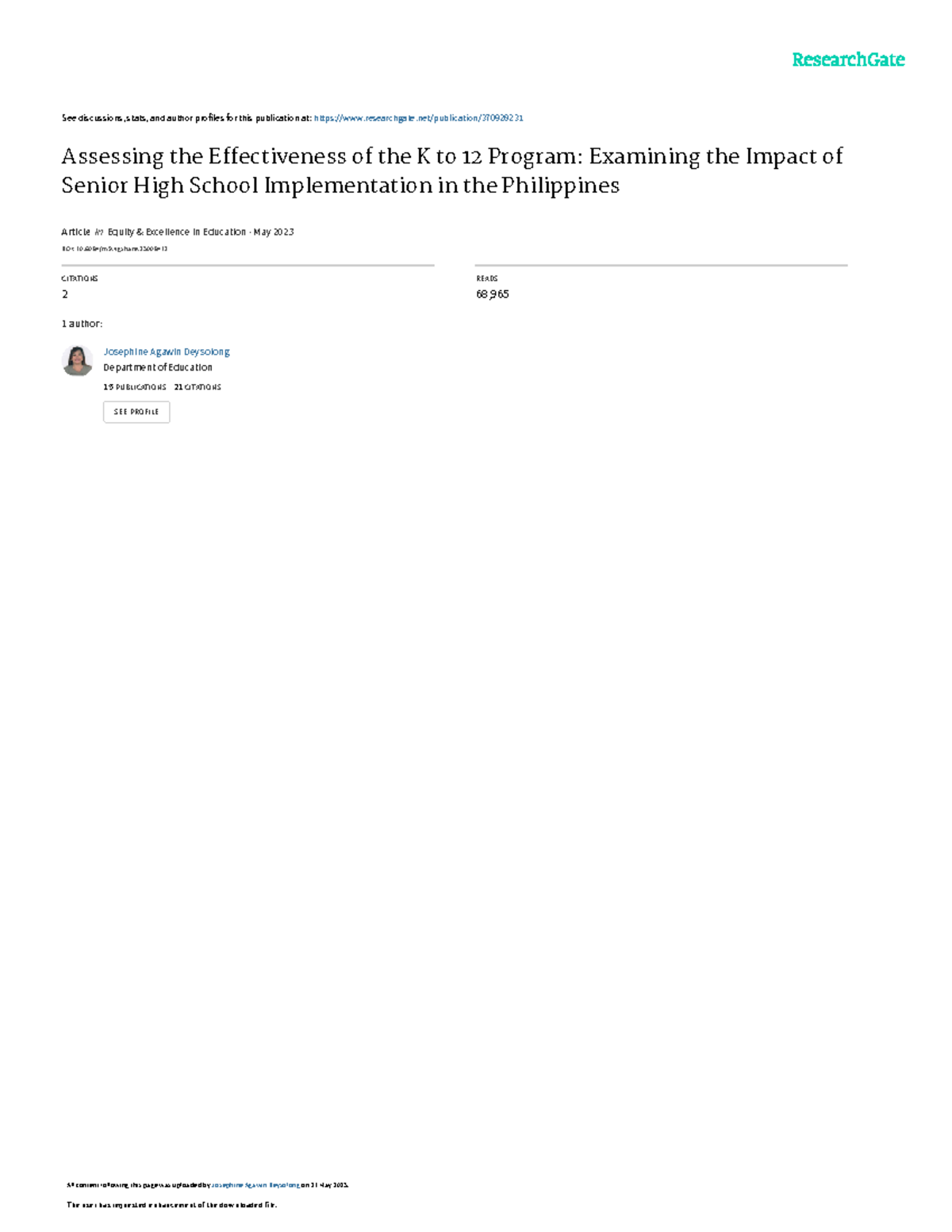 Assessing the K to 12 Program's Effectiveness: Senior High School ...