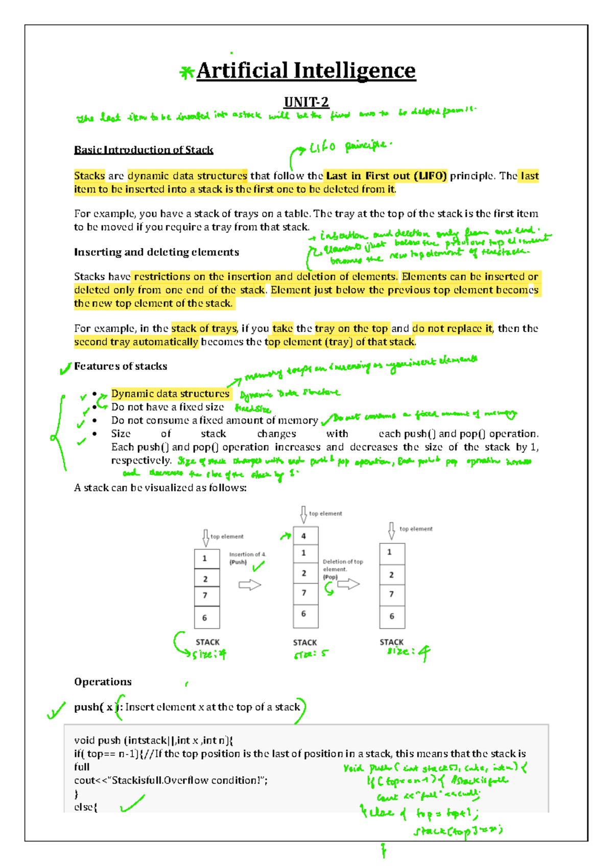 AI UNIT 2: Intro to Stacks, Queues, Trees, and Graphs in Data Structures - Studocu