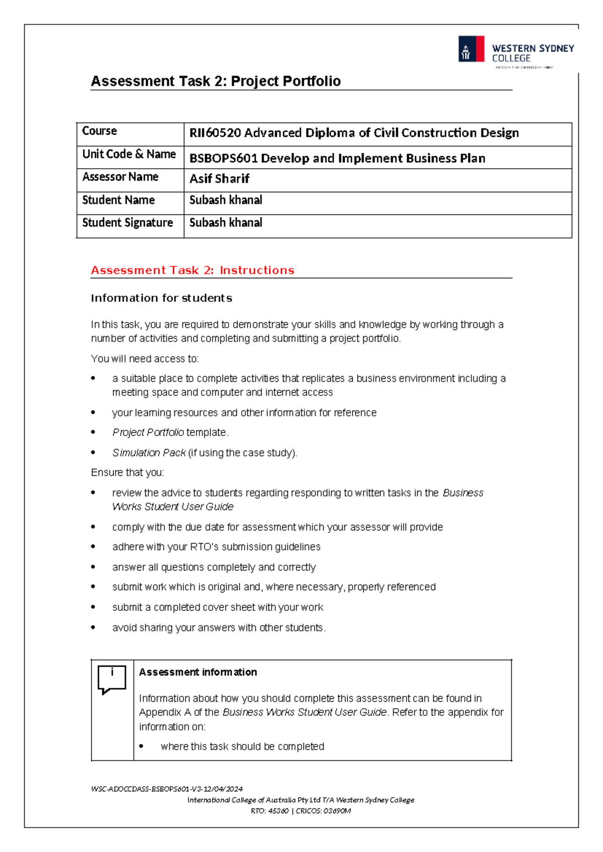 Project Portfolio for Assessment Task 2 - BSBOPS601 Business Planning ...