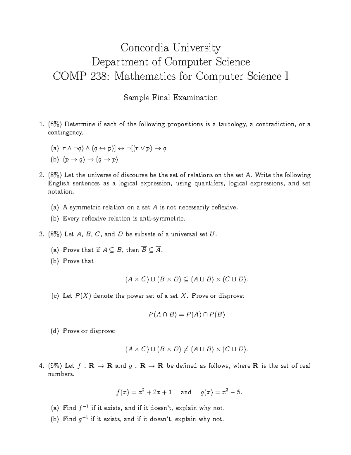 Sample/practice exam 2018, questions - Concordia University Department ...