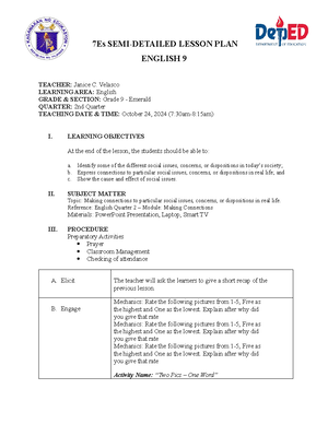 Grade 8 Lesson Plan - 7Es SEMI-DETAILED LESSON PLAN ENGLISH 8 TEACHER ...