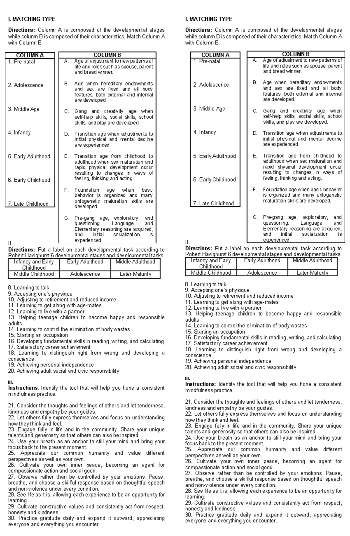 Perdev- QUIZ 3: Matching Developmental Stages and Tasks - Studocu