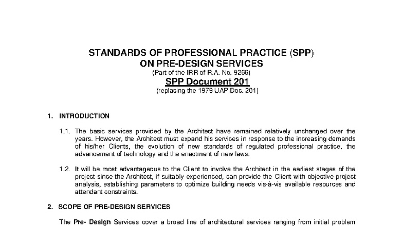 Standards of Professional Practice (SPP) on Architectural Services (Doc 201) - Studocu