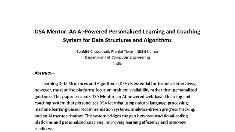 DSA Mentor: A Personalized Learning System for Data Structures and ...