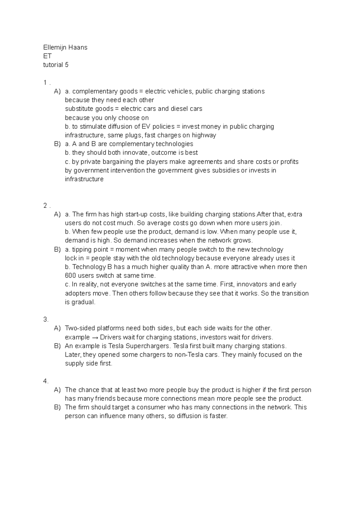 Tutorial 5: Complementary Goods & EV Diffusion Strategies - Studeersnel