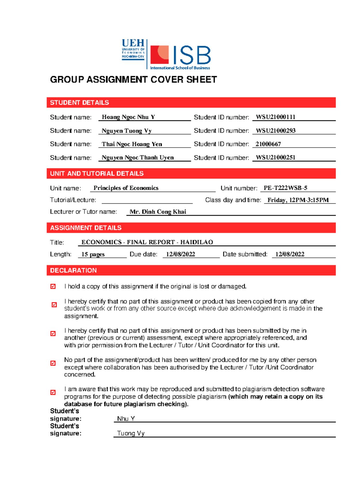 PE 5 Final Project Group 10 - GROUP ASSIGNMENT COVER SHEET STUDENT ...