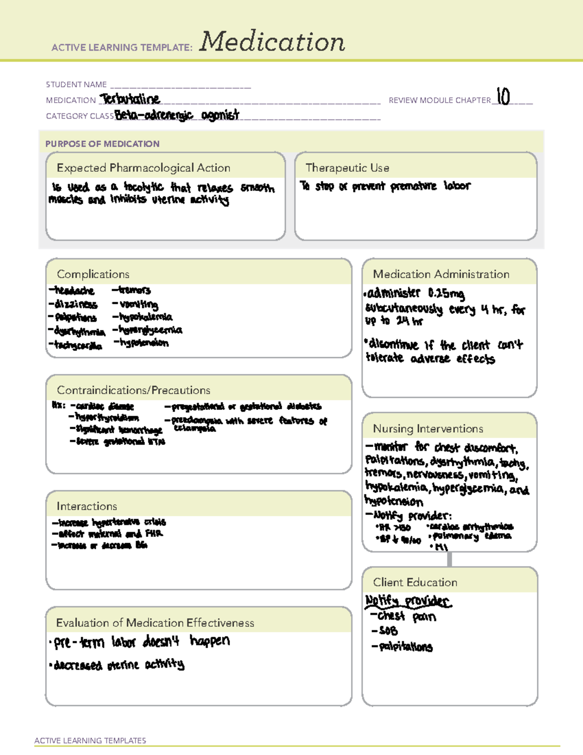 Terbutaline 18 Active Learning Template for Medication Review - Studocu