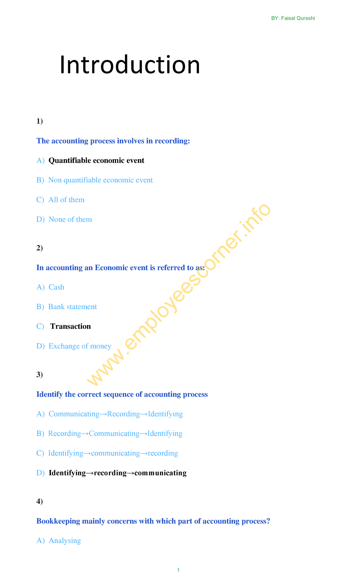 Accounting & Auditing Solved MCQs - Introduction 1) The accounting ...