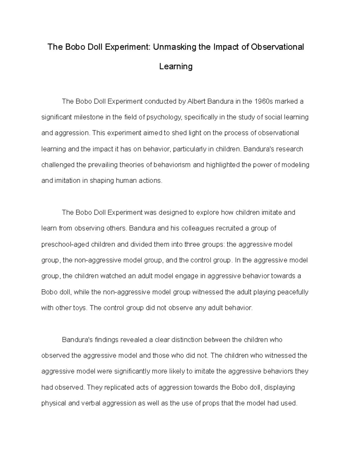 The Bobo Doll Experiment: Exploring Observational Learning's Impact ...