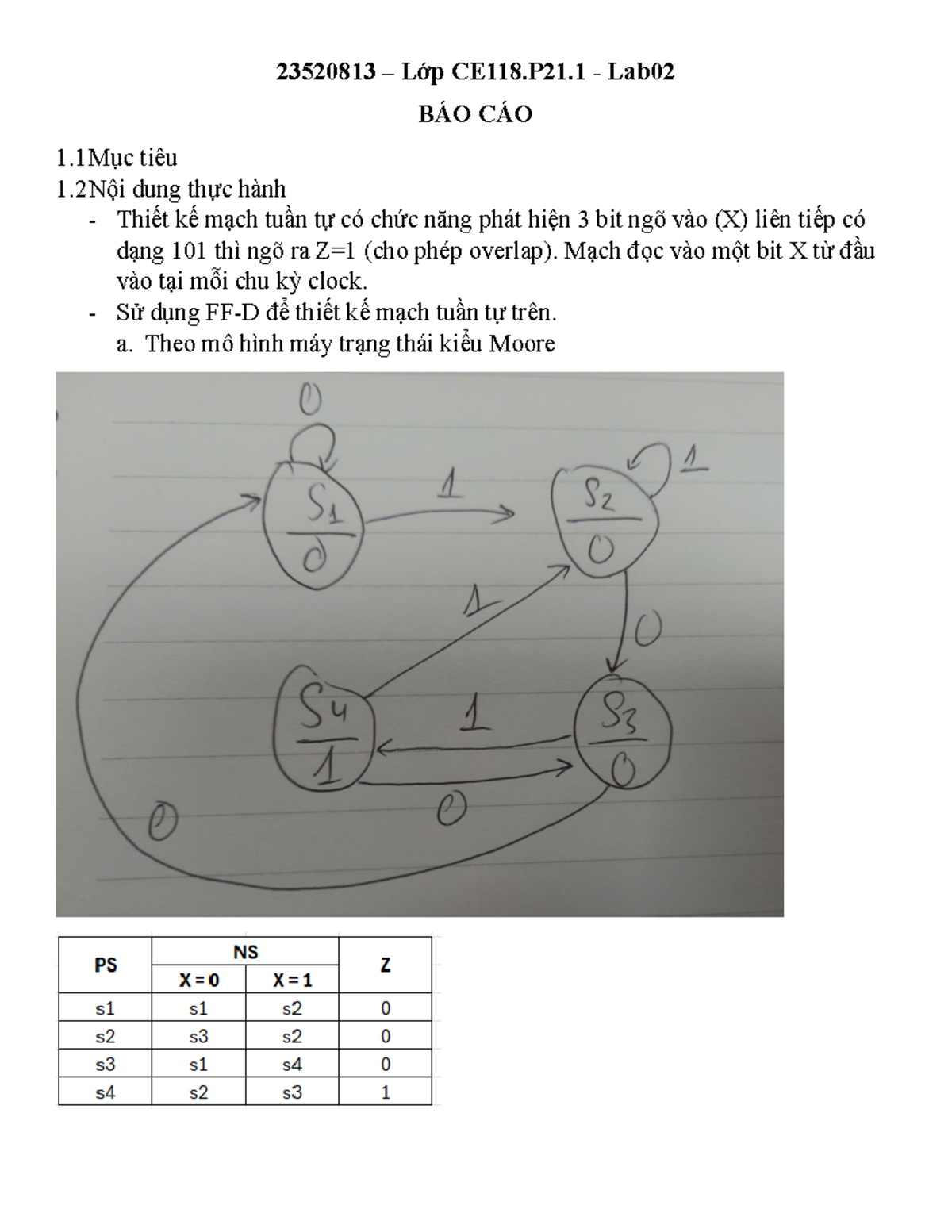 23520813 CE118.P21.1 Lab02: Thiết Kế Mạch Phát Hiện Chuỗi 101 - Studocu