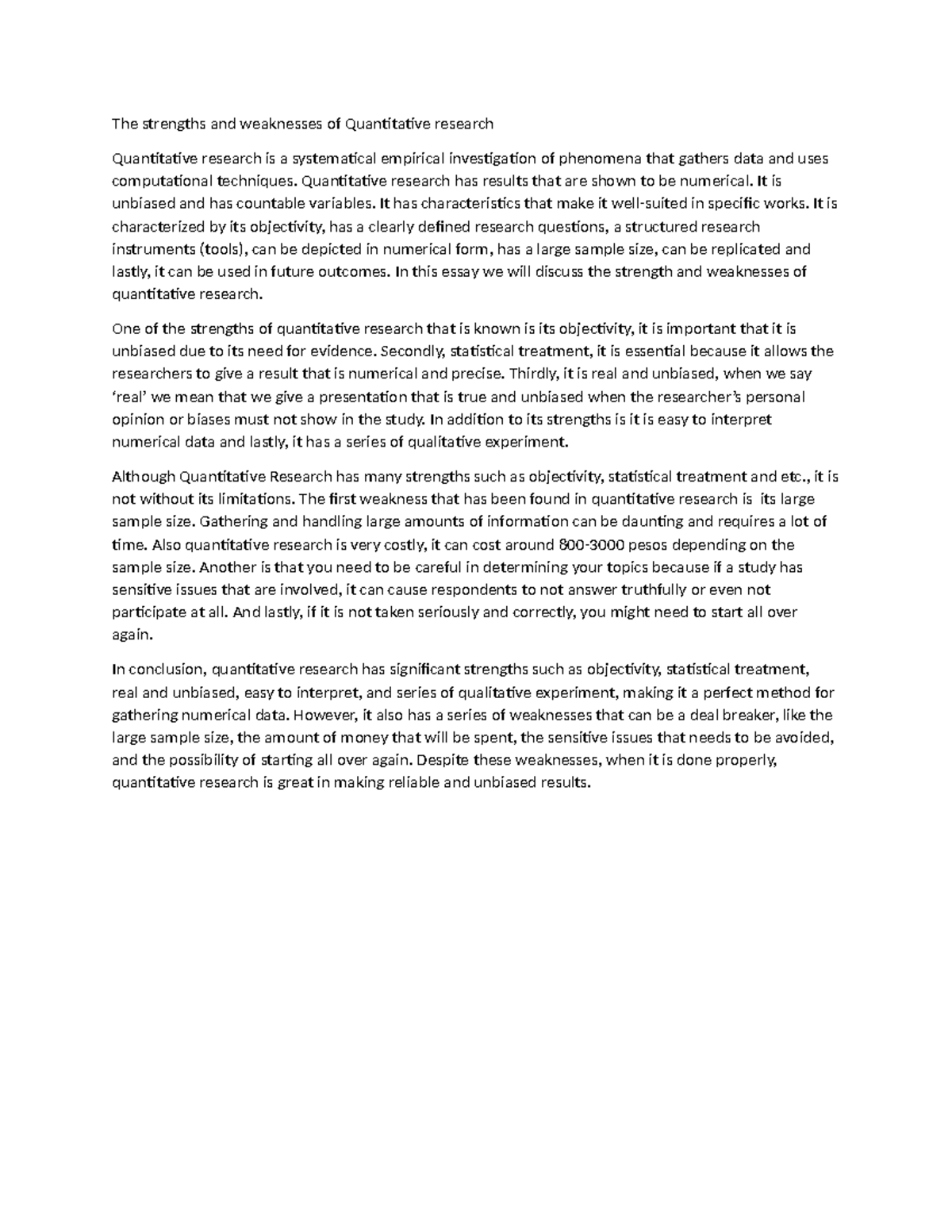 Quantitative Research: Strengths & Weaknesses Analysis Essay - Studocu