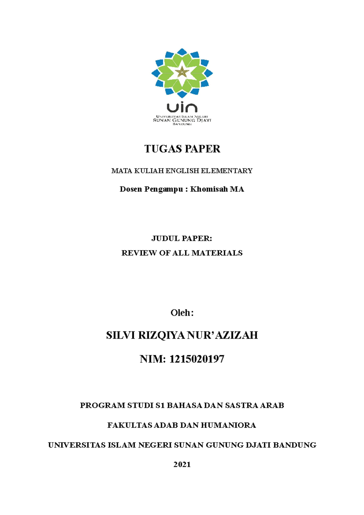 TUGAS PAPER: REVIEW OF ENGLISH ELEMENTARY MATERIALS (1215020197) - Studocu