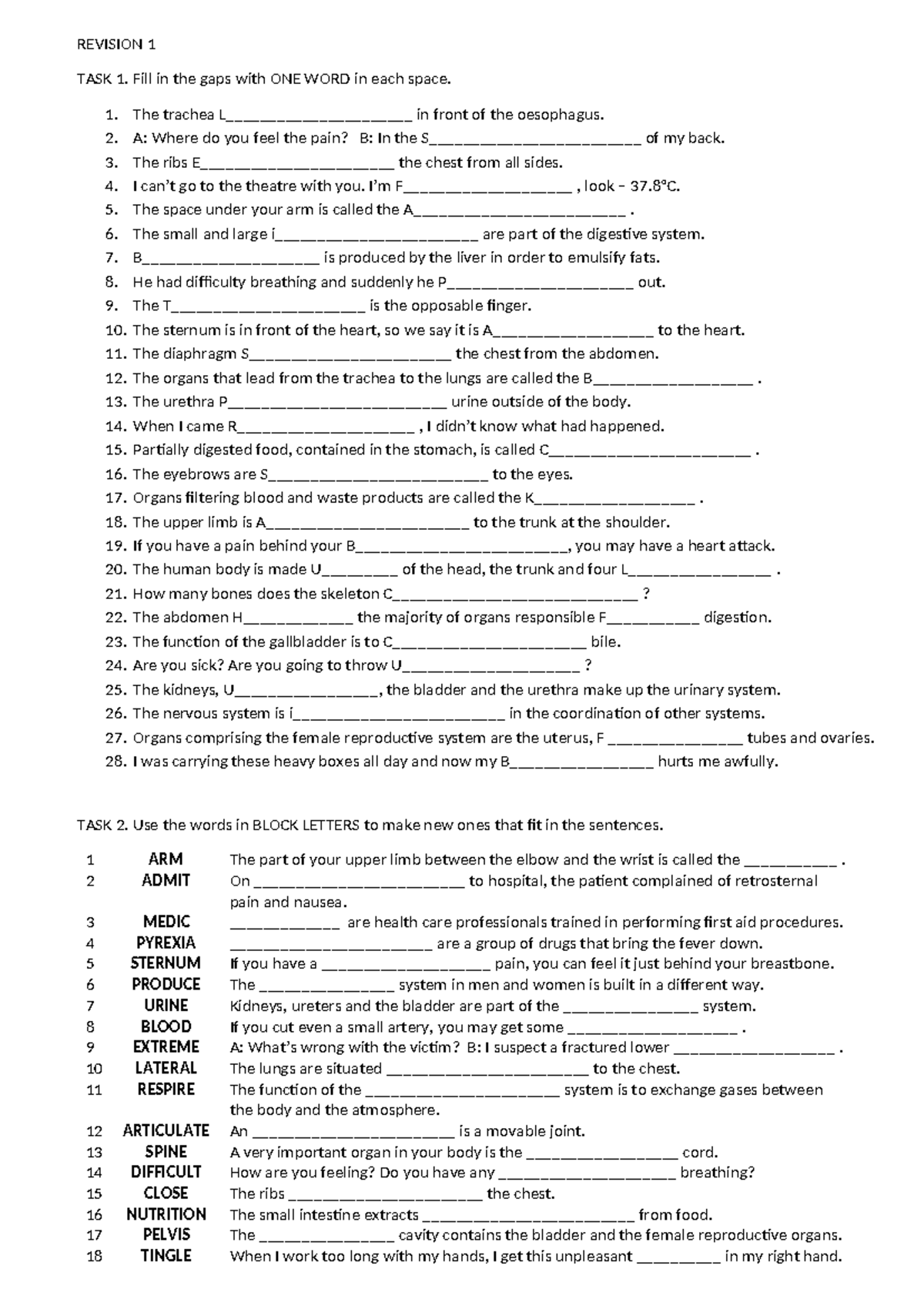 Chapter 1 & 2 Revision Tasks - Fill in the Gaps Exercise - Studocu