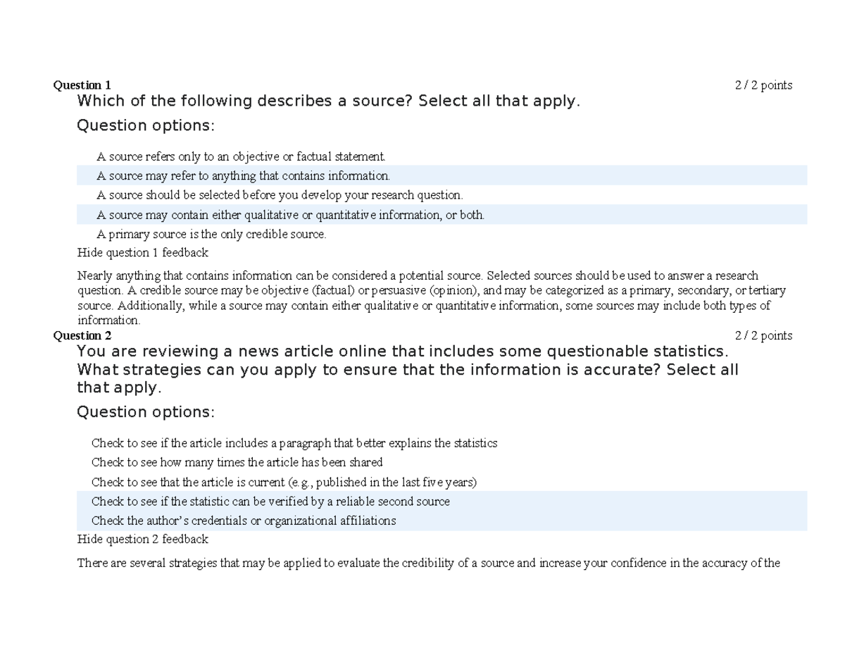ENG 101: Knowledge Check on Evaluating Sources and Research Credibility ...