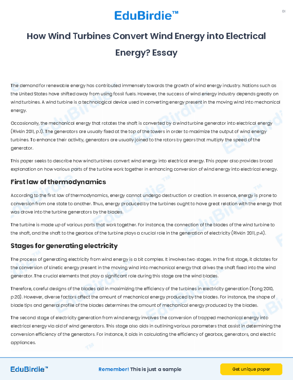 How Wind Turbines Transform Wind Energy into Electricity - Essay - Studocu