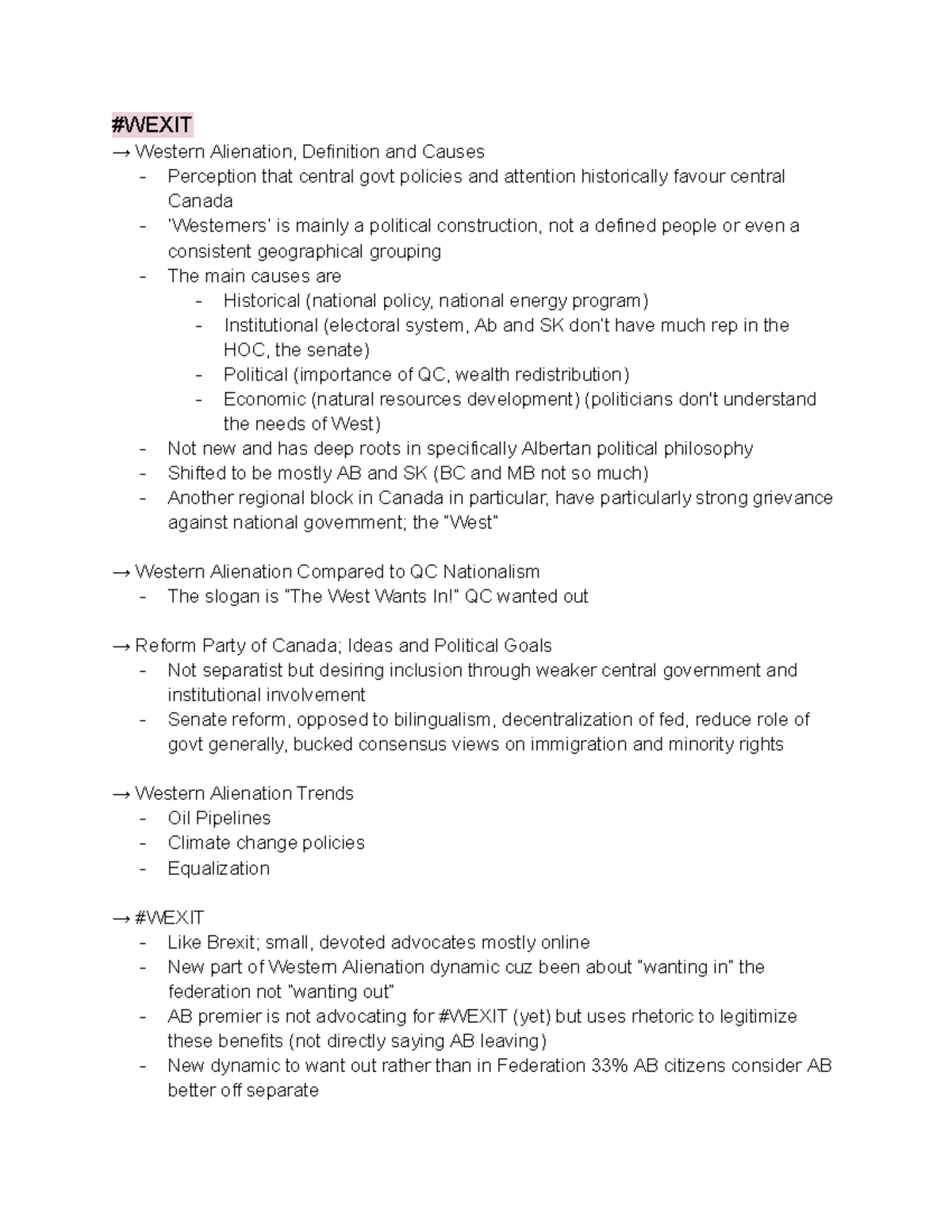 Wexit Lecture Notes: Understanding Western Alienation Causes - Studocu