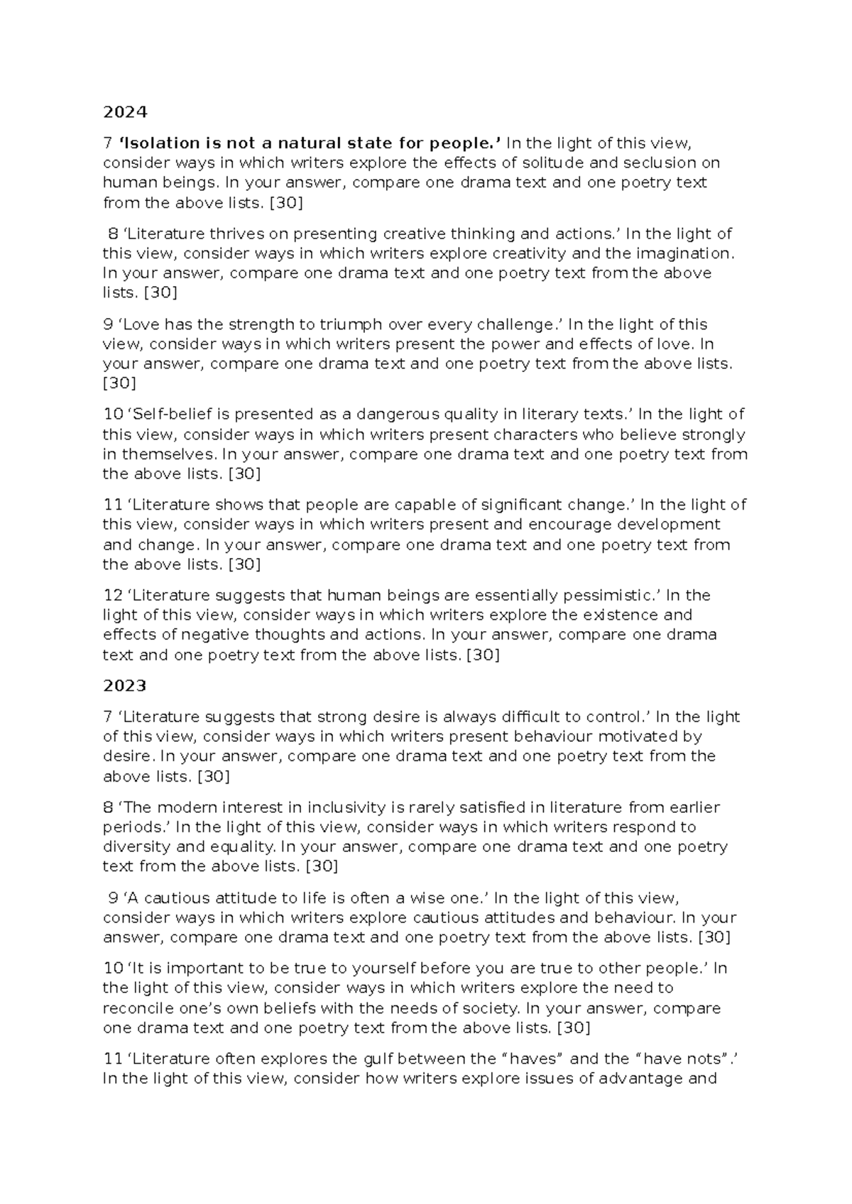 Exploring Literary Themes: Exam Questions for 2024 Literature Course ...