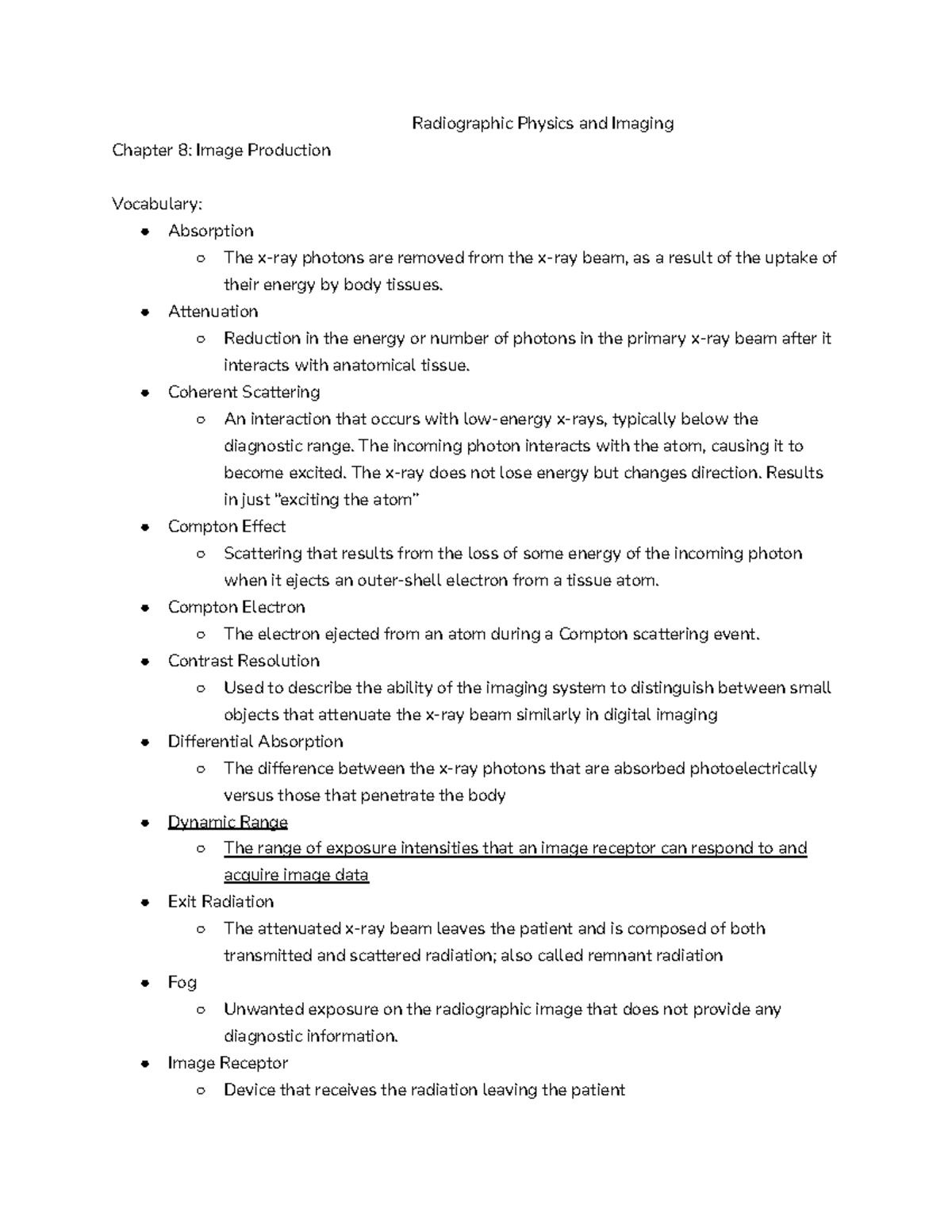 Radiographic Physics and Imaging Chapter 8: Key Terms and Concepts ...