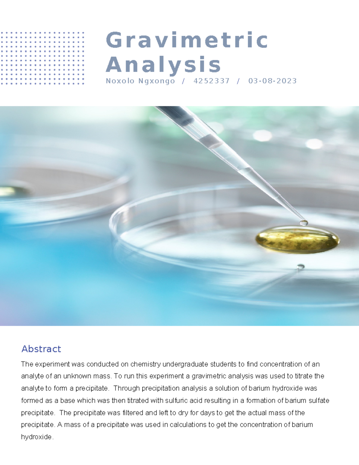 Gravimetric Analysis of Barium Hydroxide Concentration (CHEM 4252 ...